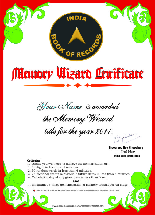 Memory Olympiad - India Book of Records